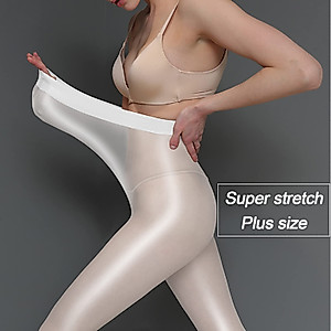 HTRUIYA Women's Oil Shiny Pantyhose High Stretch Dance Slik Tights High Waist Shimmer Pantyhose 60D White