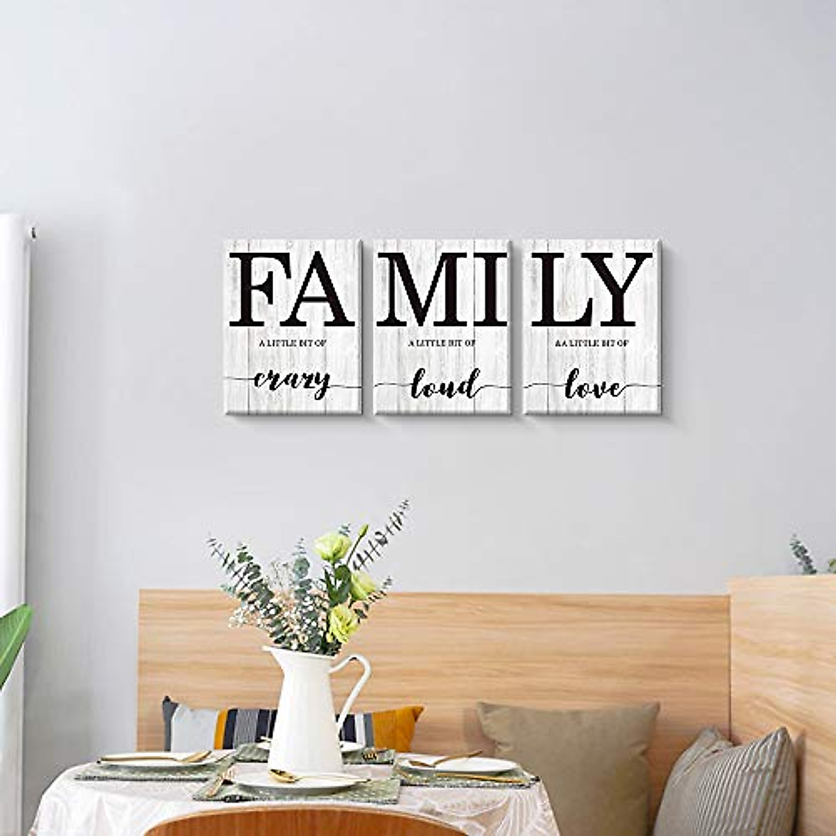 Kas Home Family Wall Decor, Canvas Wall Art for Living Room Set of 3 Inspirational Canvas Prints, Framed Wood HD Modern Background Home Decor (Family-3W, 12 x 15 x 3)