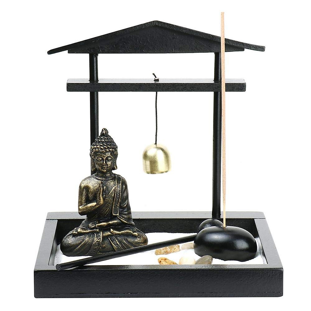 Buddha Incense Sticker Burner Holder with Bell, Bell Beater - Zen Statue Ornament for Desk Home Décor (1：15x14x13cm)