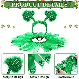 4 Pcs St Patrick's Day Dog Costume Pet Costume, Tutu for Dogs Sequins Bowtie Shamrock Headband Dog Dress Tutu Collar Green Puppy Skirt for St. Patrick's Day Irish Party Dog Pets Accessories Photo Prop