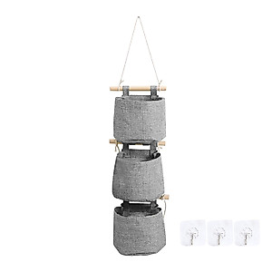 BWWNBY Hanging Storage Bag Cotton Linen Fabric Closet Detachable Foldable Washable Storage Bag Over The Wall Door Organizer for Room Bathroom,Wall Door Closet Bag Organizer(Grey,Size:3 Pockets)