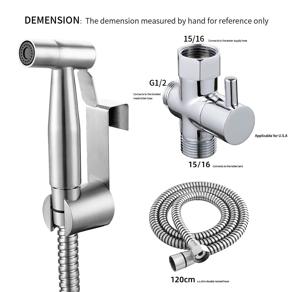 Bithyt Handheld Bidet Sprayer for Toilet-Adjustable Water Pressure Control with Bidet Hose for Feminine Wash, Stainless Steel Brushed Nickel Cloth Diaper Bidet Toilet Sprayer for Baby Wash