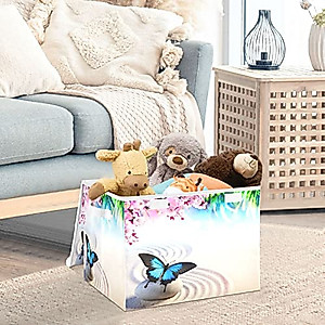 Storage Bins with Lids Foldable Storage Baskets Storage Cubes Collapsible Closet Organizer Containers with Cover Japanese Butterfly Zen and Sakura Blossoms for Home Office Organizer Closet, Shelves, T