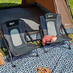 PORTAL Beach Camping Folding Chairs for Adults Low Lightweight Portable Chair with Cup Holder High Mesh Back Carry Bag for Outdoor, Lawn, Sand, Travel, Picnic, Festival, Concert, BBQ, Sports, 300LBS