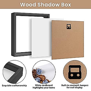 Califortree 8x8 Shadow Box Picture Frame - Memory Box Display Case for Memorabilia Flower Awards Medals Wedding Photos and Keepsake, Black