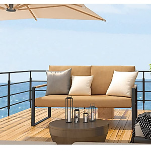 AWQM Faux Leather Sofa,Mid-Century Loveseat Sofa,2 Seat Couch,Classic Sofa Upholstered with Removable Back/Seat Cushion,Armchair/Lounge Chair for Living Room,Office and So on,Camel