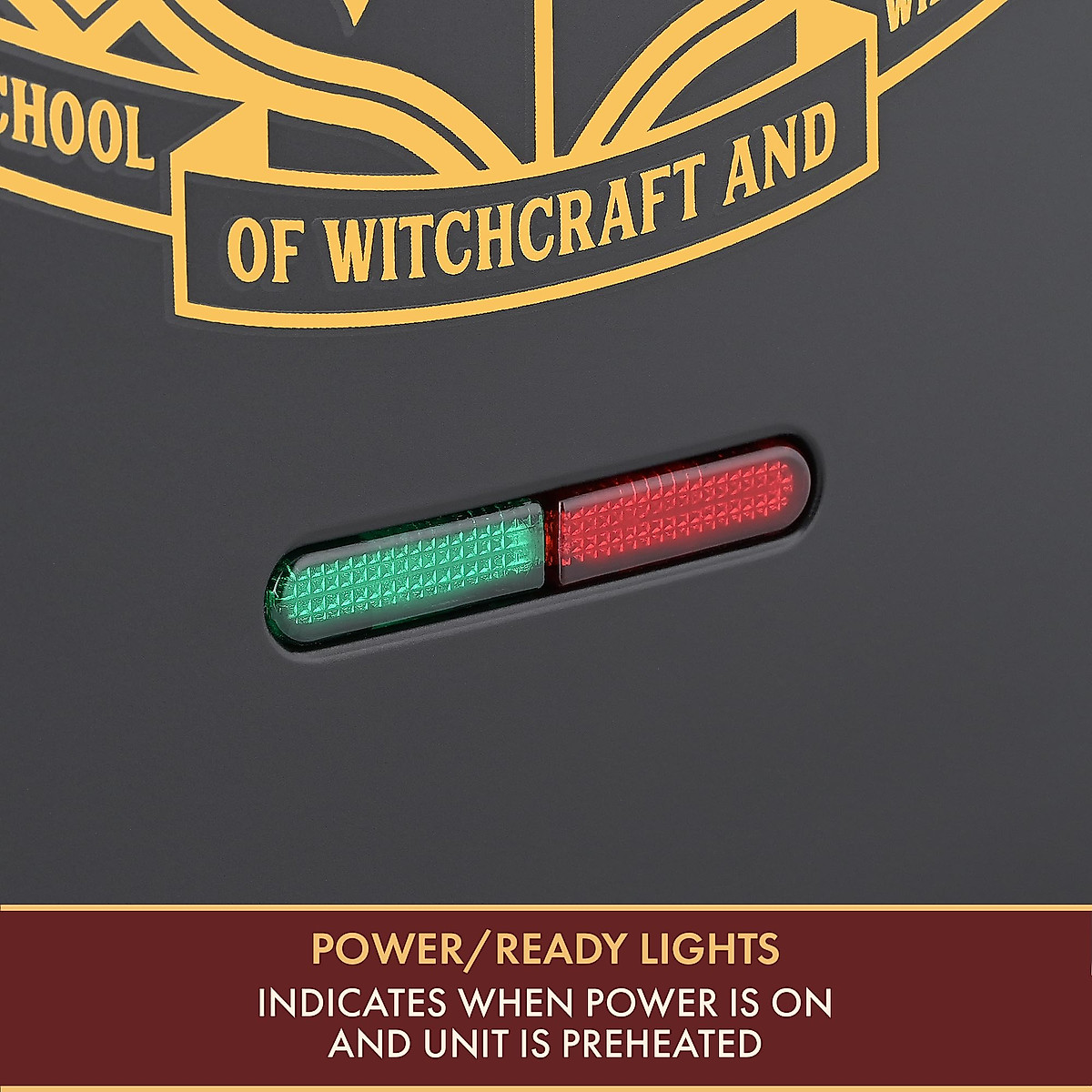 Warner Brothers Harry Potter Dual Sandwich Maker by Select Brands - Ceramic Coated Cooking Plates - Imprints Hogwarts Crest and Harry Potter Glasses on Toasted Sandwiches, Black and Gold, WBH-100SM