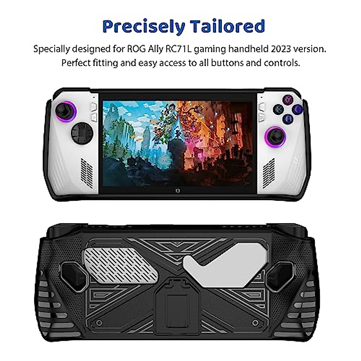Protective Case for Rog Ally with Kickstand, DOBEWINGDELOU TPU Protector Case Cover Skin with Foldable Stand Accessories for Rog Ally Game Handheld 2023, Shockproof Non-Slip Anti-Collision Black