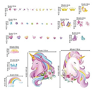 decalmile 2 Large Size Unicorn Wall Decals Pink Rainbow Heart Wall Stickers Girls Bedroom Baby Nursery Kids Room Wall Decor Gifts for Kids