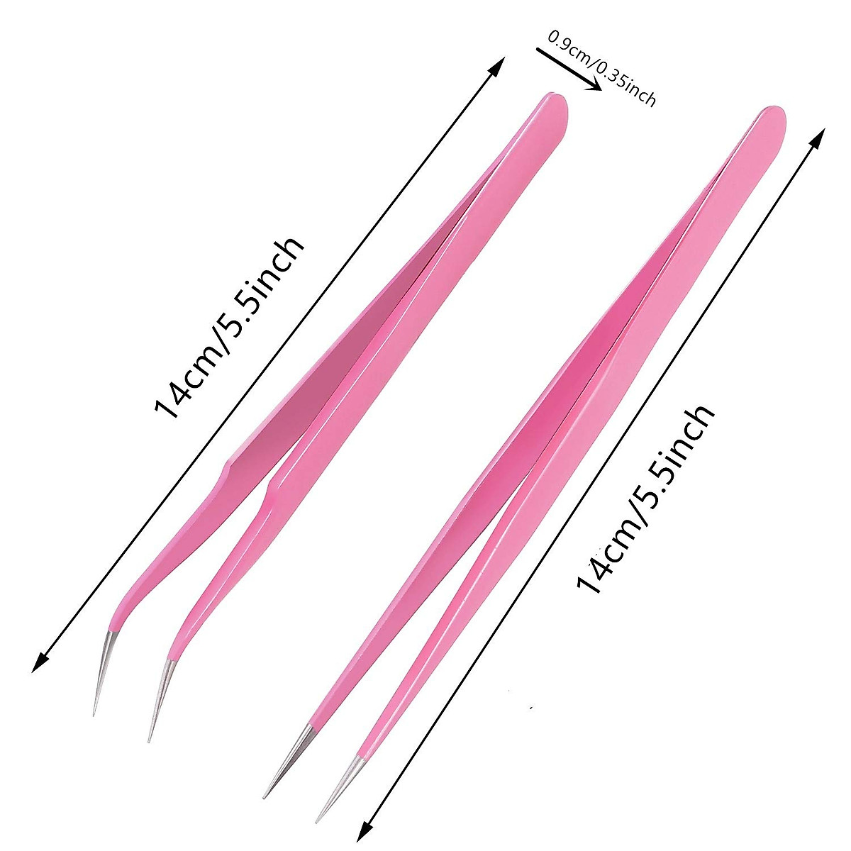 Aoshang 2PCS Stainless Steel Straight and Curved Tip Tweezers Nippers for Eyelash Extensions and Nail Art Sticker Rhinestone Eyelash Picker Acrylic Gel Nail DIY Art
