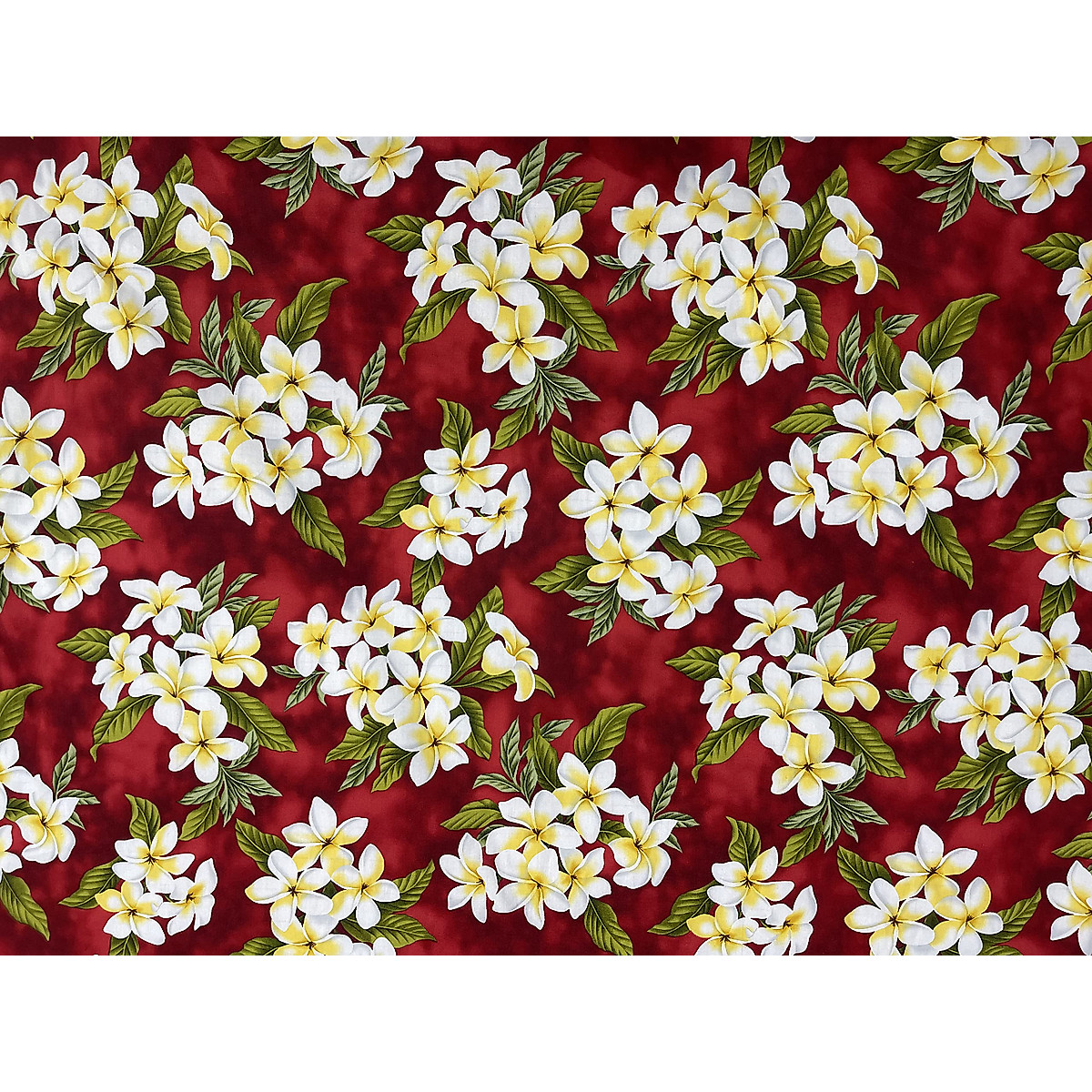 Red Plumeria Hawaiian Print 100% Cotton Fabric Sold by The Yard