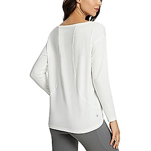 BALEAF Womens Long Sleeve Workout Tops Shirts Loose Fit Quick Dry Athletic Yoga Tee Shirts Lightweight Casual Fall White M
