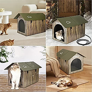 Kiroto Outdoor Cat House Weatherproof, Heated Cat House Insulated for Feral Cats Outside Stray Cats in Winter Shelter with Pet Heating Pads