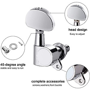 HQDeal 6PCS 3L3R Acoustic Guitar Tuning Pegs Machine Head Tuners, Knobs Tuning Keys, Wear-Resistant, Guitar String Tuning Pegs Machine, Enclosed Locking Tuners for Electric or Acoustic Guitar- Chrome