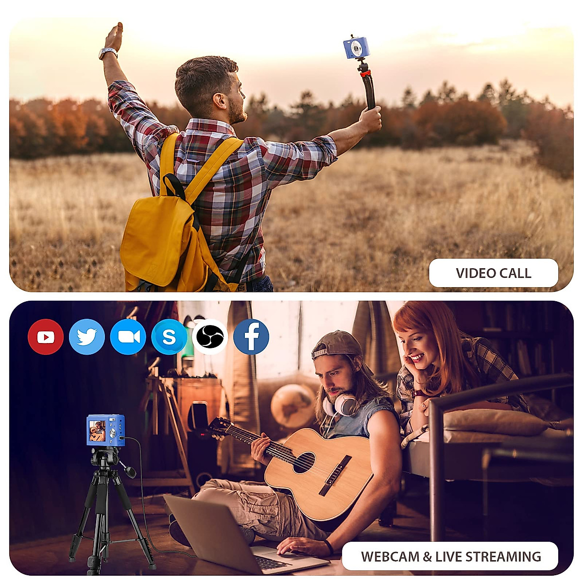 IEBRT Digital Camera,1080P Mini Vlogging Camera Video Camera LCD Screen 16X Digital Zoom 36MP Rechargeable Point and Shoot Camera for Compact Portable Kids Teens Gift (2.4 inch Blue)