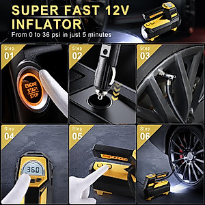 LivTee Tire Inflator Portable Air Compressor for Car Tires - Car Accessories, 12V DC Air Pump with Digital Tire Pressure Gauge, Max 150PSI with Emergency LED Lights for Car, Camper, RV, Truck