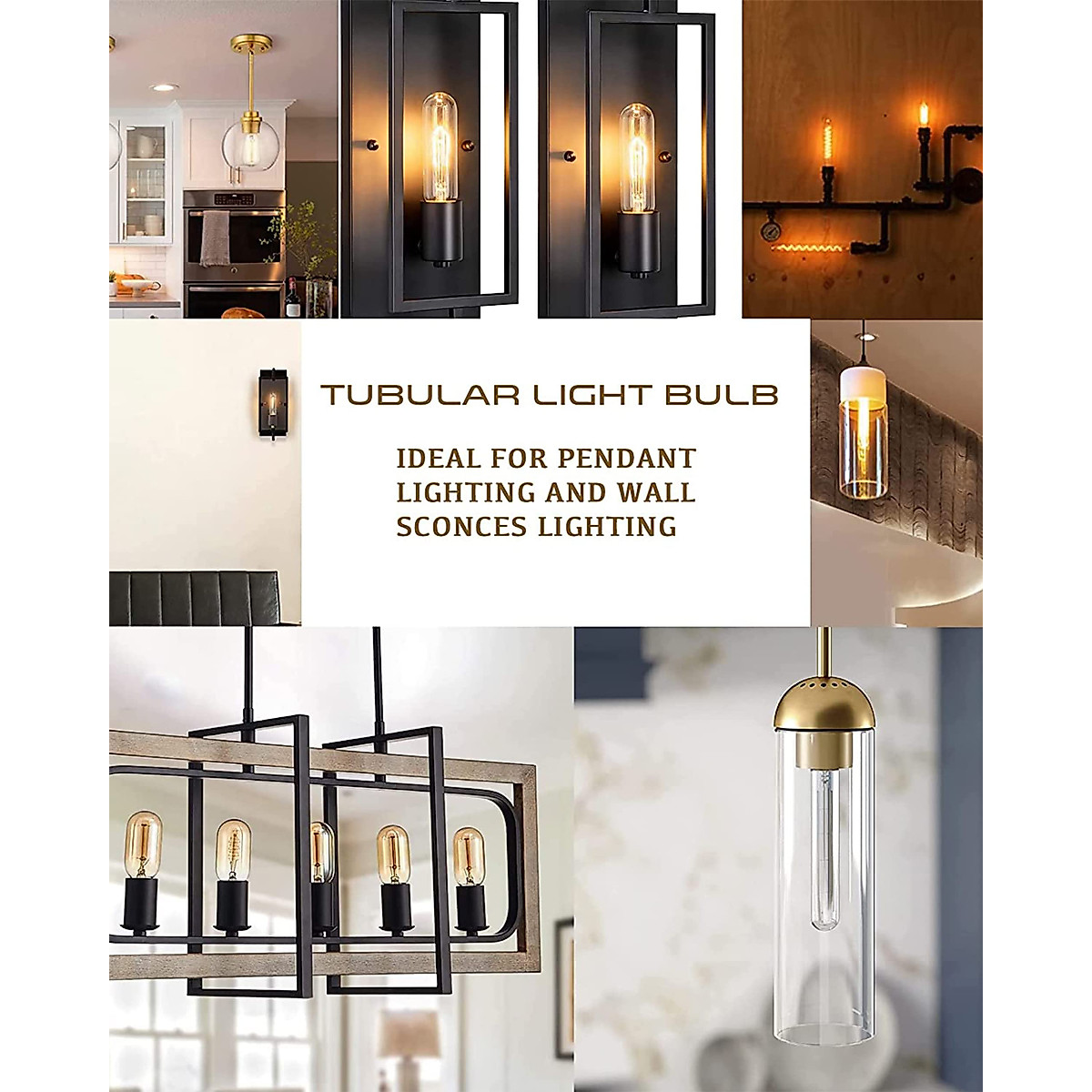 Long T10 LED Bulb, 7.3in Vintage Edison Dimmable Bulb 6W 2700K Warm White Tubular Bulbs, E26 Medium Base Clear 600LM 60W Equivalent for Cylinder Pendant Wall Sconces Chandelier Vanity 6Pack