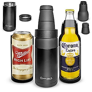 Beer Lovers Gifts Ideas Men and Women | 3-In-1 Bottle Cooler for Beer and Can with Opener | Double Walled Thermo Can Insulator to Keep Beverages Cold at BBQs or to Watch Sports 14oz