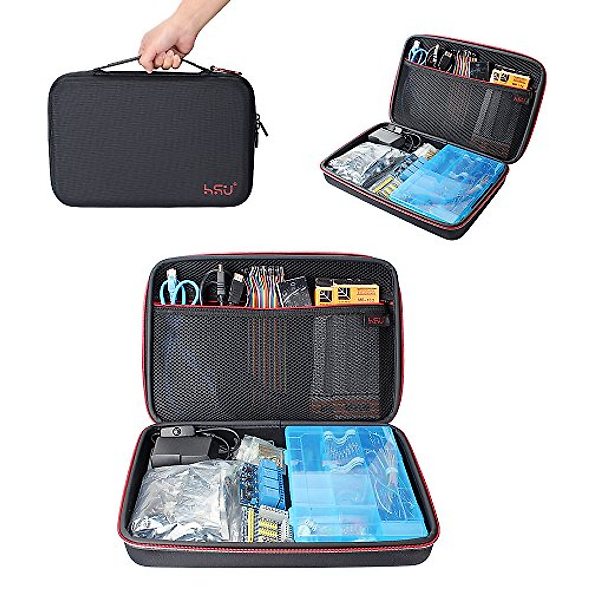 HSU Development Kit for Raspberry Pi 3/4 and Arduino with 16 Different Sensor Modules, Hundreds of Electronic Components, Other Necessary Accessories and Big Carrying Case (Advanced)
