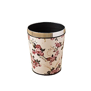 Flower Pattern Trash Can Wastebasket, Round Garbage Container Bin for Bathrooms, Powder Rooms, Kitchens, Home Offices (Peony Flower, Small)