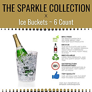 Exquisite 6 Pack Of 96 Ounce Disposable Gold Glitter Clear Plastic Ice Bucket For Parties - Good As One Large Champagne Chiller Or Classic Wine Bottle Chiller