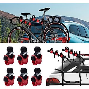 ASENDIWAY 6Pcs/Set Bike Rack Hitch Mount Bicycle Car Bike Rack Strap Replacement Cradles Cargo Carrier Spare Hooks with Rubber Straps 1-1/4"&2" Bike Rack PartsTruck Hitch Red&Black Tie-Down Straps