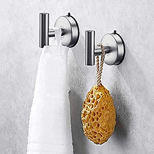 DGYB 17 Inch Brushed Nickel Towel Bar for Bathroom + Set of 2 Large Suction Cup Hooks for Shower