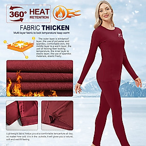 MeetHoo Women's Thermal Winter Warm Base Layer Compression Sets Fleece Lined Long Johns Underwear, Red, XX-Large