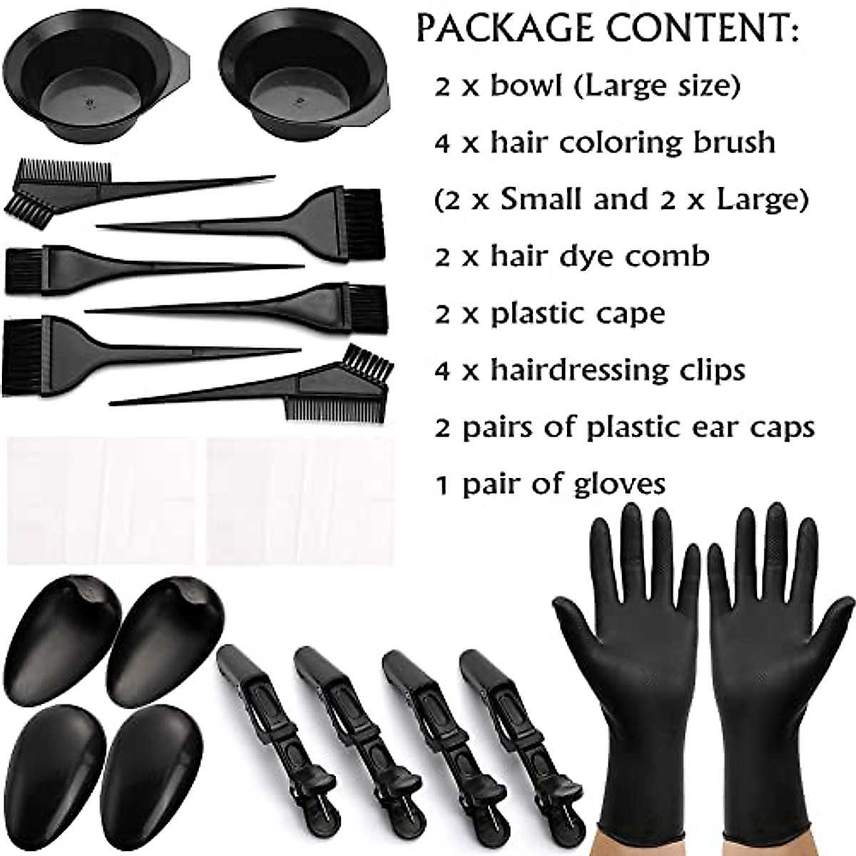 Borogo Hair Dye Coloring DIY Beauty Salon Tool Kit 20Pieces Hair Tinting Bowl, Dye Brush, Ear Cover, Gloves for DIY Salon Hair Dye Tools Hair Coloring Bleaching Hair Dryers Hair Dye Tools