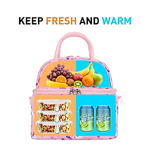 LUREMADE 2 Compartment Lunch Bag Kids, Insulated Lunch Box for Girls Boys Toddler Daycare School, Large Lunch Tote Bag for Kids with Shoulder Strap (Magic Unicorns)