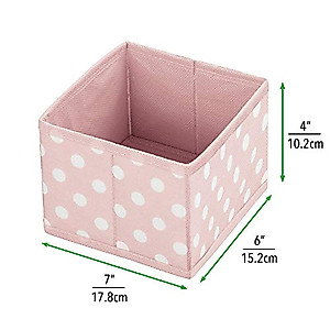 mDesign Small Fabric Drawer Organizer Bins for Kids/Baby Nursery Dresser, Closet, Organization - Bins Hold Clothes, Diapers, Cream, Toy, Blankets - 6 Pack, Pink/White Polka Dot
