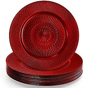 DEAYOU 12 Pack Red Charger Plates, 13-inch Beaded Chargers Plates, Wedding Charger Platters for Serving, Party