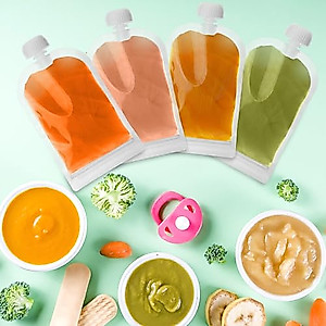 BABORUI Reusable Baby Food Pouches Filler Kit, Portable Baby Food Pouches Refillable Kit for Applesauce Yogurt Smoothie, Baby Food Maker with 4pcs Reusable Pouches for Toddlers Baby