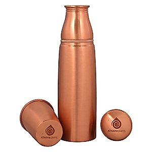 Athavik Crafts Water Bottle 34 Oz Copper Bottle Water with Lid, Ayurvedic Copper Drinking Vessel, Copper Water Vessel, Water Bottle Large Leak Proof