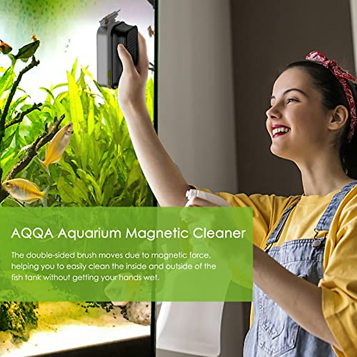AQQA Magnetic Aquarium Fish Tank Cleaner Fish Tank Glass Algae Scraper Glass Cleaner Scrubber Floating Clean Brush Suitable for Freshwater and Saltwater