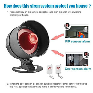 KERUI Standalone Home Office Shop Security Alarm System Kit,Wireless Loud Indoor/Outdoor Weatherproof Siren Horn with Remote Control and Door Contact Sensor,Motion Sensor,Up to 115db,NO WiFi/GSM/APP