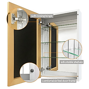 FOMAYKO Bathroom Medicine Cabinet with Farmhouse Black Aluminium Alloy Framed 26(H) x 16(W) Inches Bathroom Cabinet Recess or Surface Mount Mirror Cabinet for Bathroom Toilet Kitchen