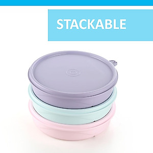 Snack Containers 3-Pack – 3-Compartment Round Snack Containers for Kids and Adults – Stackable Food Storage Containers with Lids – BPA-Free Dishwasher-Safe Snack Boxes for Kids Single Serving