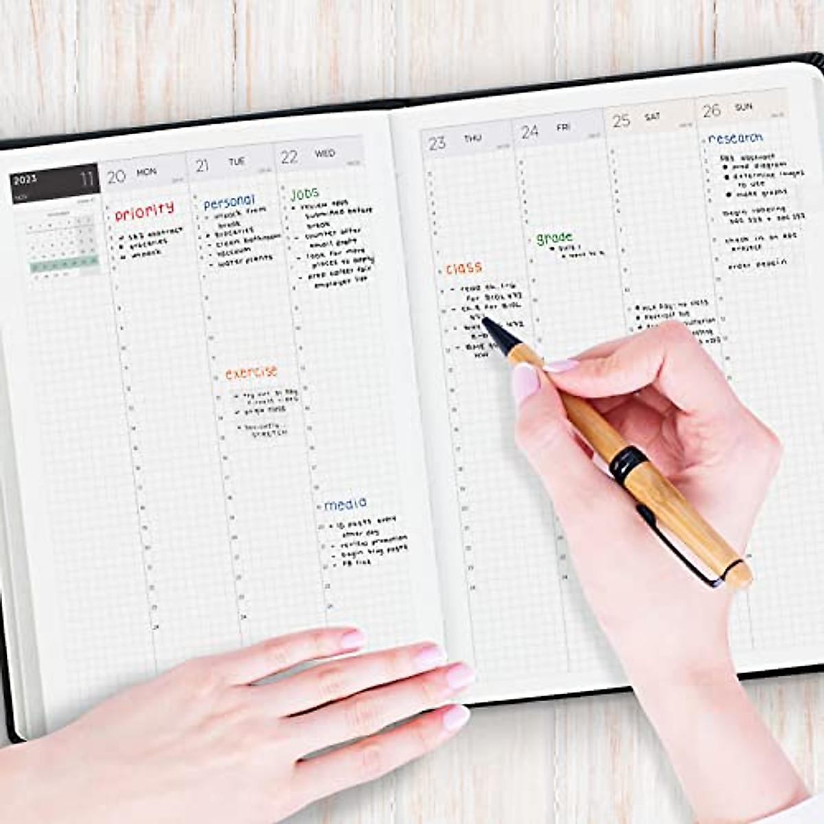 Inamio 24 Hourly Planner 2023 – 24 Hour Planner – Weekly and Monthly Appointment Book 2023 – Hardcover, Japanese Design – Minimalist Teacher Planner, Annual Planner with Time Slots – 6 x 8.5