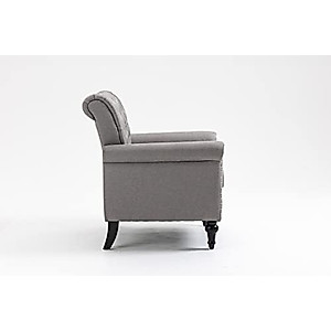 JOYBASE Mid-Century Modern Accent chair Armchair, Upholstered Club Reading Chair with Nailheads and Wood Legs Single Sofa Chair for Living Room Bedroom (Light Grey, Linen)