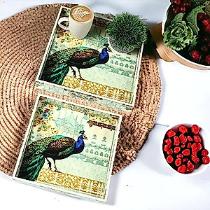 Serving Trays with Handle - Set of 2 - Large and Small Multipurpose MDF Square Tray Candle Holder Breakfast Tray Kitchen Countertop Ottoman Tray for Living Room Decorative Platter Coffee Table Tray