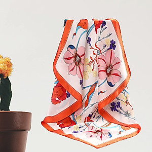 CHLINS 27 Inches Silk Feeling Square Head Scarf - 4 Pcs Satin Square Head Scarves for Women Hair Bandanas Head Kerchief Sleeping Wrap Neckerchief(Floral(White+Yellow+Black+Pink))