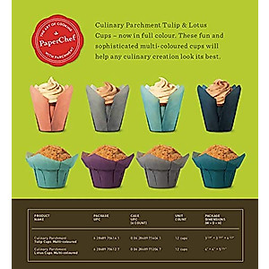 PaperChef Baking Cup: Lotus-Shaped Cupcake and Muffin Liners, Nonstick Parchment Papers, Tin and Ramekin Liner, 4 Elegant Colors, Biodegradable Paper Supplies, Kosher-Certified, (Multicolored, 12 cups