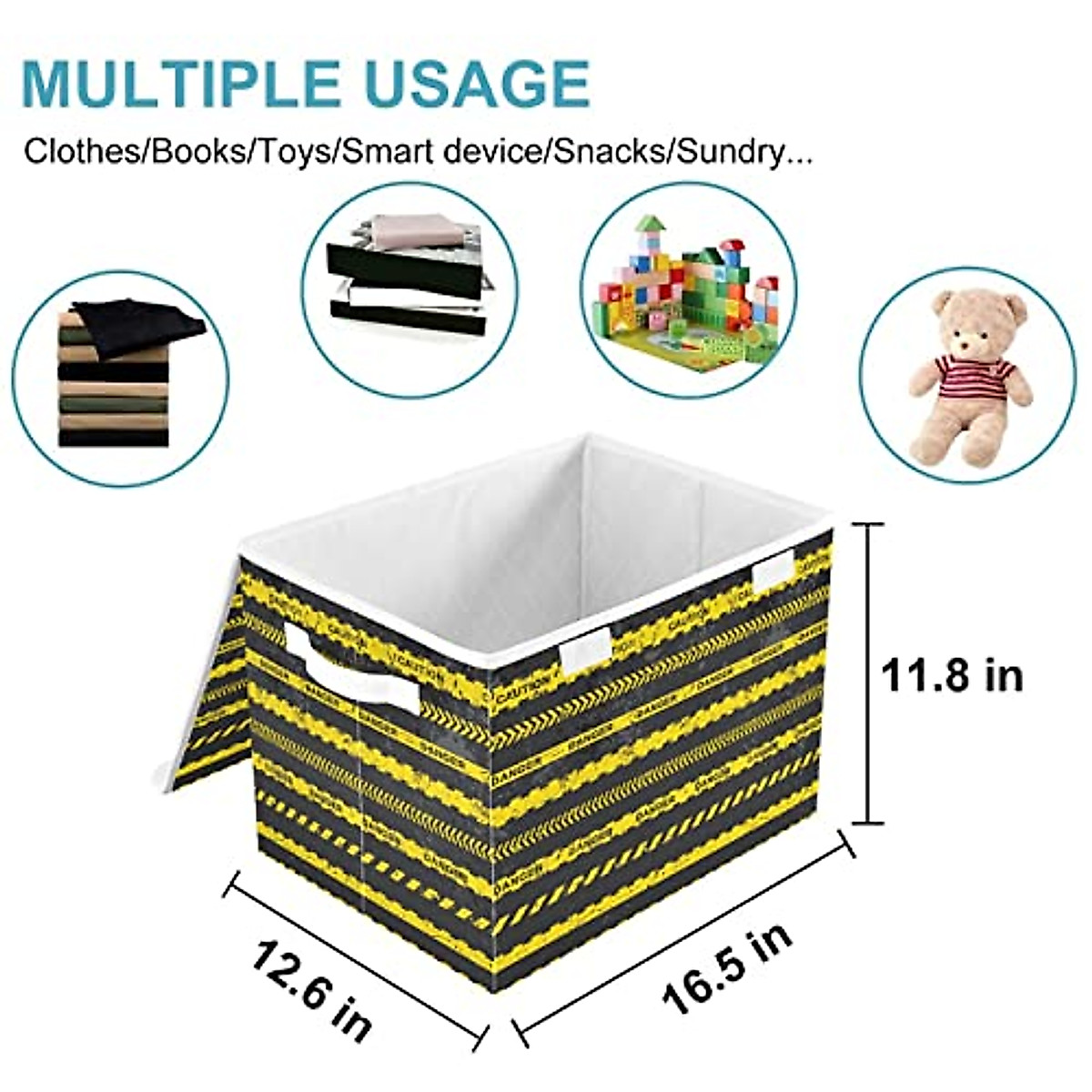 CaTaKu Yellow Stripes Lines Storage Bins with Lids and Handles, Fabric Large Storage Container Cube Basket with Lid Decorative Storage Boxes for Organizing Clothes