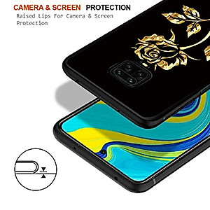 Eouine for Xiaomi Redmi Note 9 Pro Case, Phone Case Silicone Black with Pattern Ultra Slim Shockproof Soft Gel Cover Protective Skin for Xiaomi Redmi Note 9 Pro/Redmi Note 9S (Golden Rose)