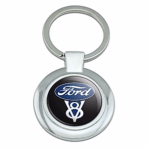 GRAPHICS & MORE Ford Vintage V8 Logo Keychain Classy Round Chrome Plated Metal