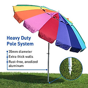 EasyGo 8 Foot HEAVY DUTY HIGH WIND Beach Umbrella - Giant 8' Beach Umbrella with Sand Anchor & Carrying Bag -Sturdy Pole