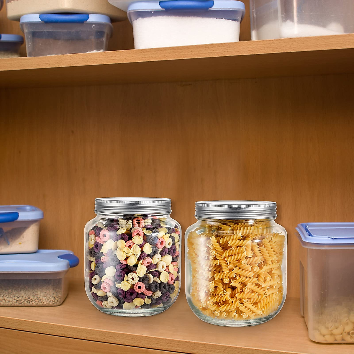 Coloch 4 Pack Half Gallon Glass Jar with Metal Lid, 64 Oz Clear Food Storage Jar Wide Mouth Glass Pantry Container for Candy, Cookie, Flour, Kombucha Tea, Fermenting