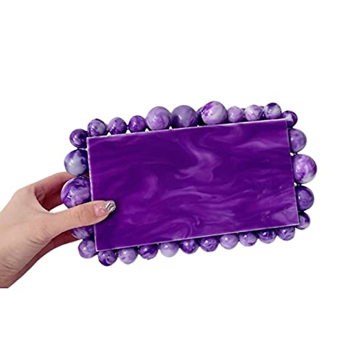 Genda 2Archer Women Acrylic Evening Clutch Shoulder Bag Marble Square Box Bead Purses for Wedding Party (Purple)