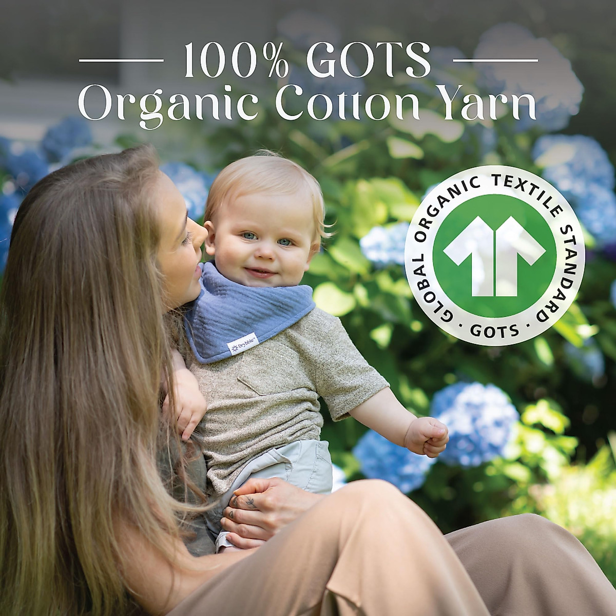 Drybble Waterproof Muslin Bandana Baby Bibs - 100% Organic Cotton Exterior - Ultra Absorbent 4 Layers for Drooling & Teething (Marine)